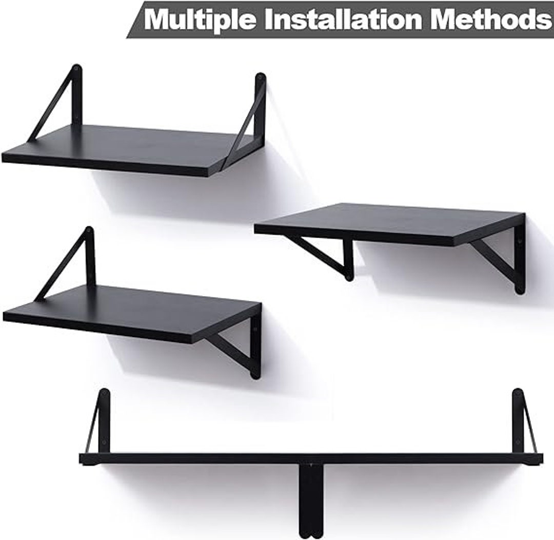 Black Floating Shelves 12 Inch Deep Wall Mounted Shelves Set - Etsy