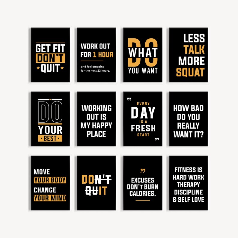 Home Gym Decor Set of 12 Printable, Gym Wall Art, Positive Prints ...