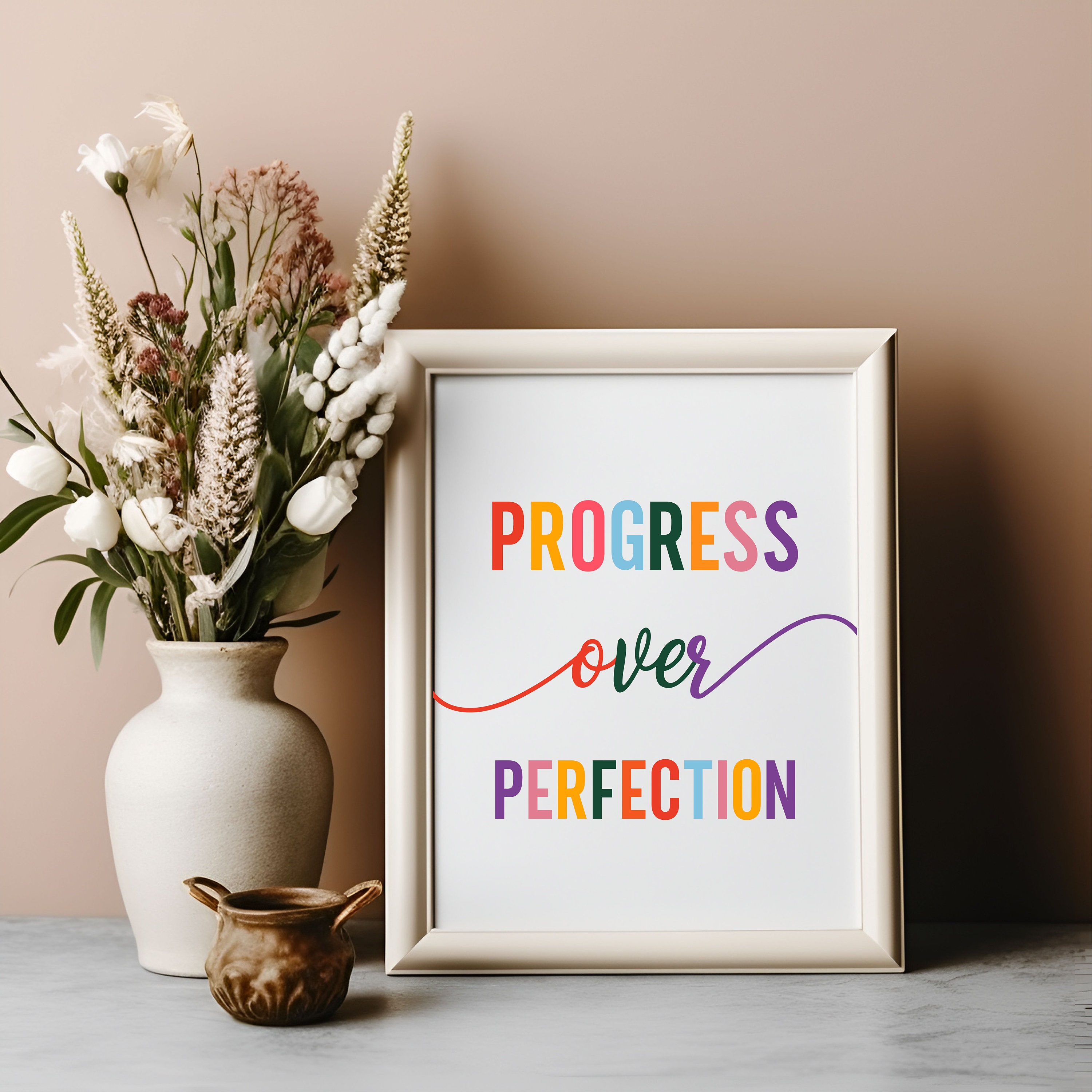 Progress Over Perfection, Playroom Decor, Motivational Wall Art, Boho ...