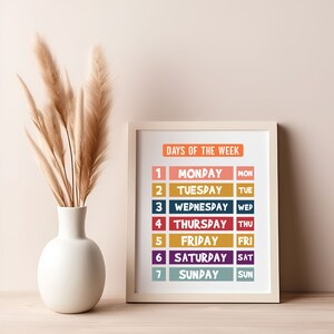 Days of the Week Printable, Nursery Print, Classroom Art, Homeschool ...