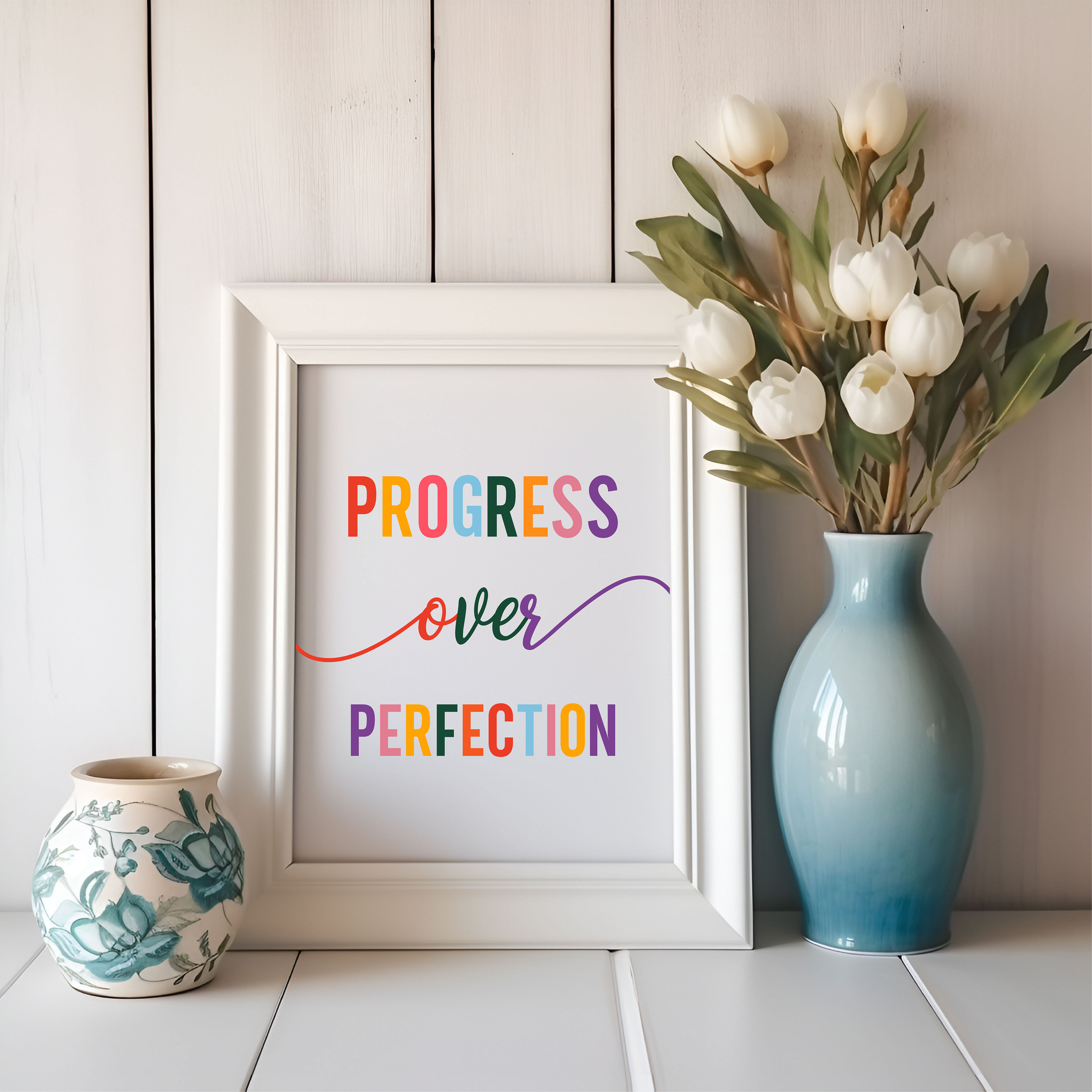 Progress Over Perfection, Playroom Decor, Motivational Wall Art, Boho Motivational Classroom ...