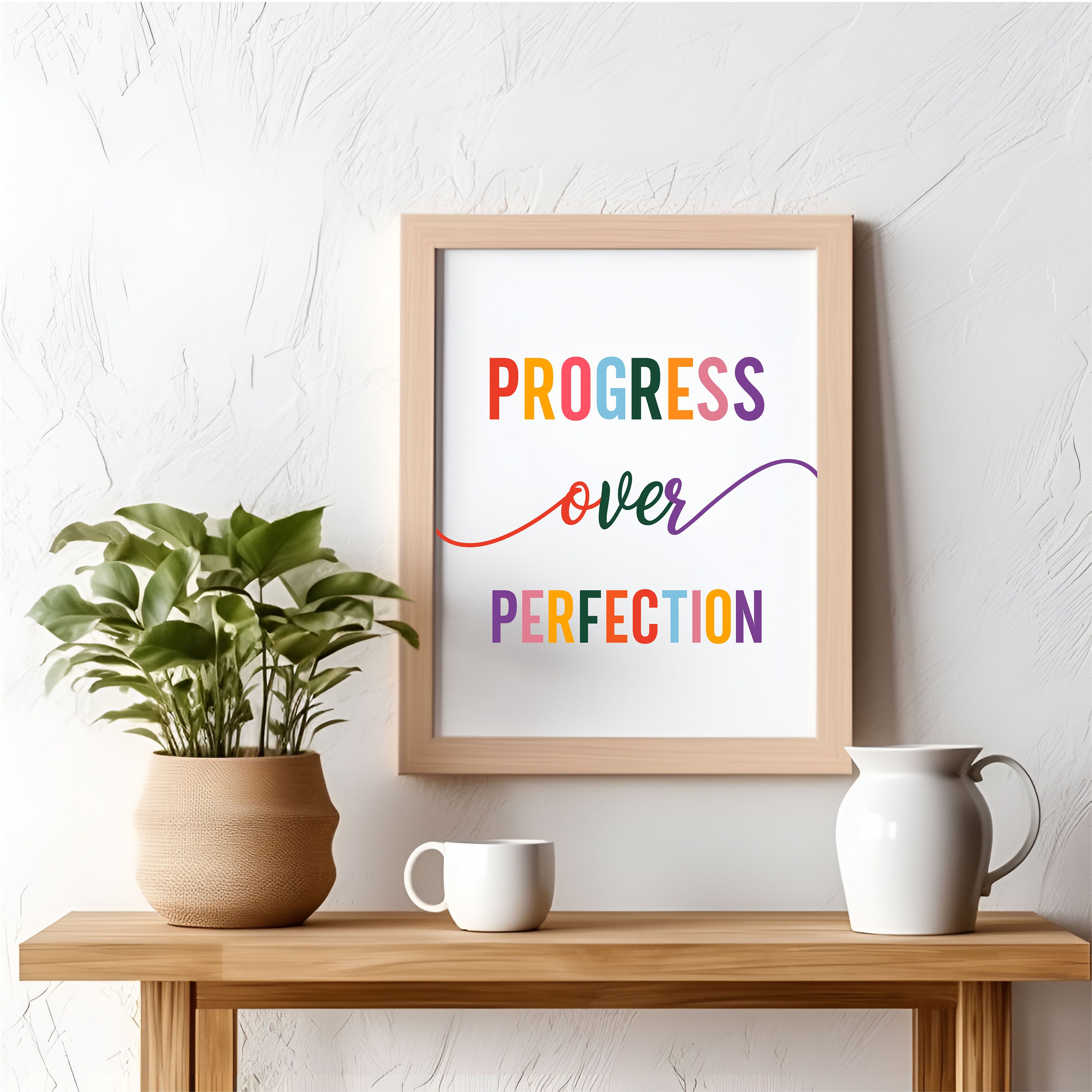 Progress Over Perfection, Playroom Decor, Motivational Wall Art, Boho ...