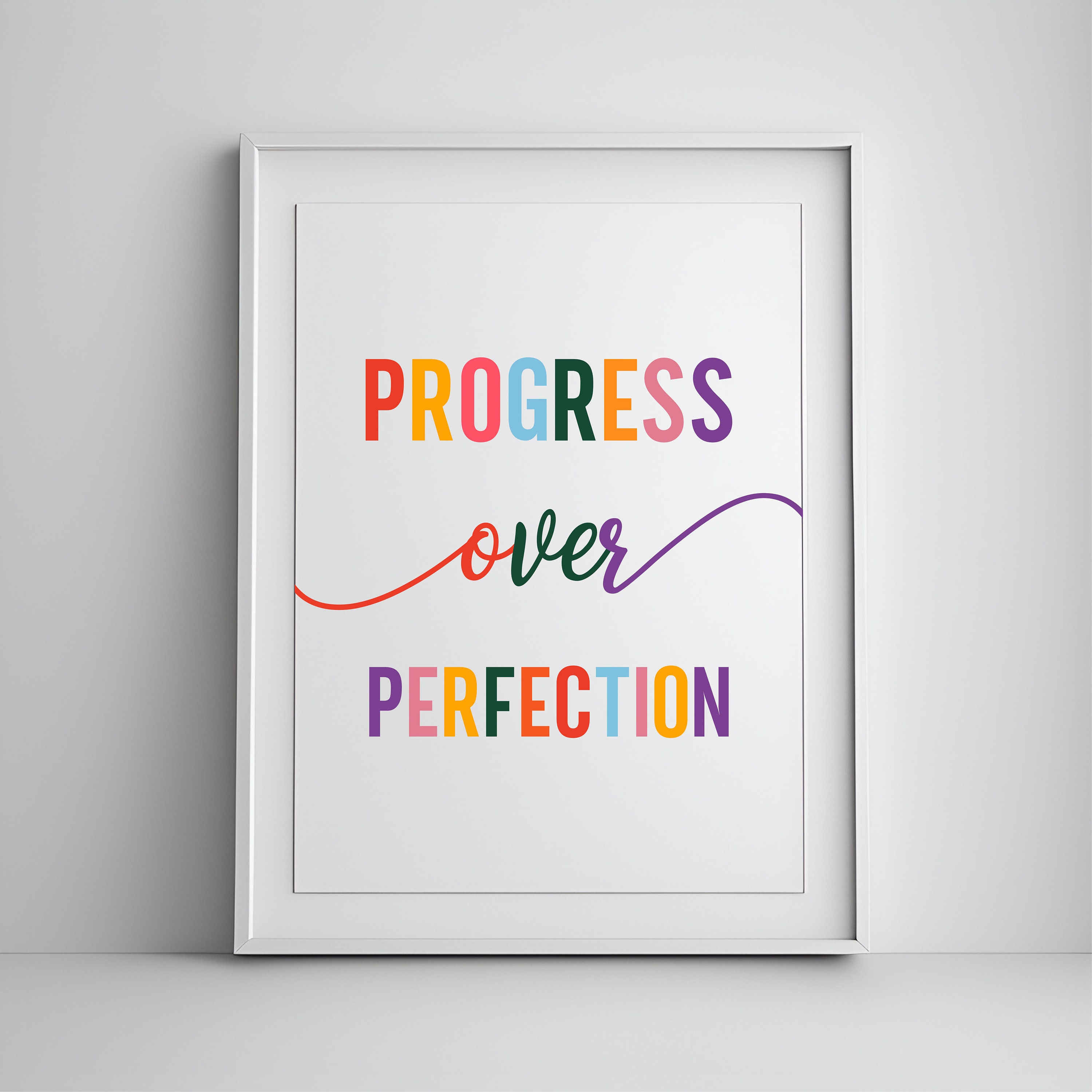 Progress Over Perfection, Playroom Decor, Motivational Wall Art, Boho ...