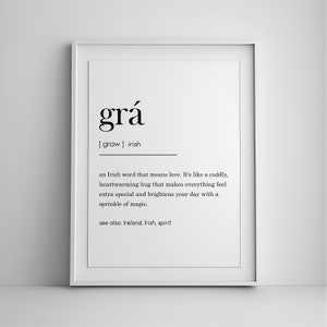 Grá Definition Print, Ireland Print, Love Wall Art, Irish Sayings ...