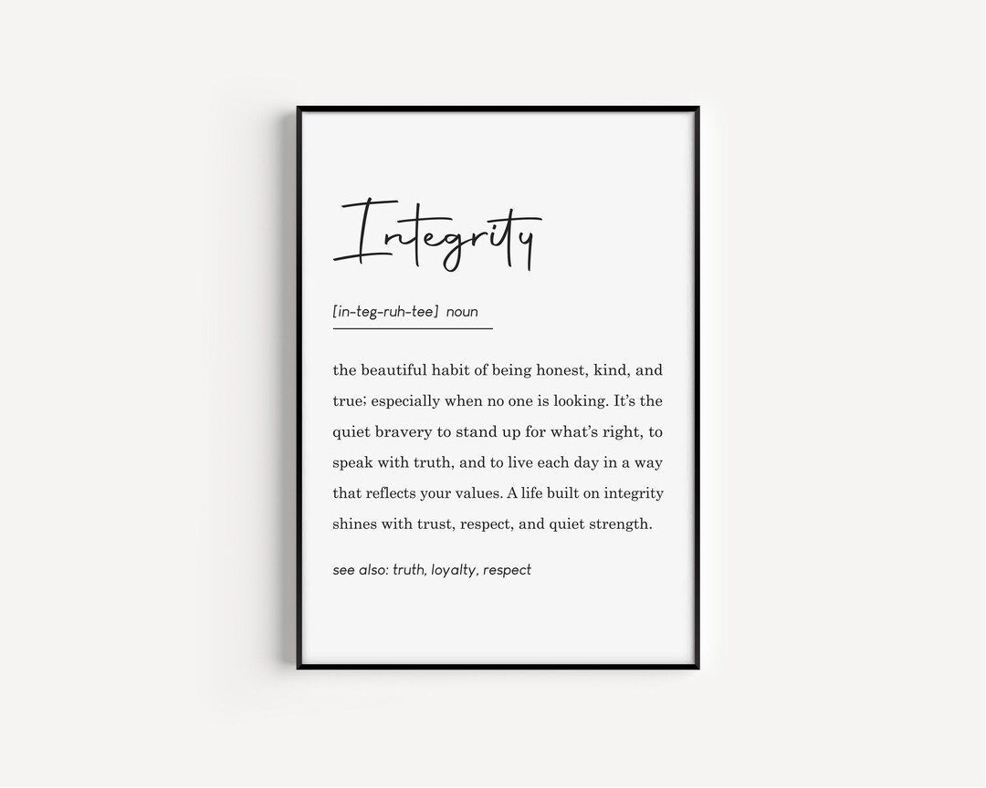Integrity Definition, Printable Wall Art, Integrity Poster, Definition ...