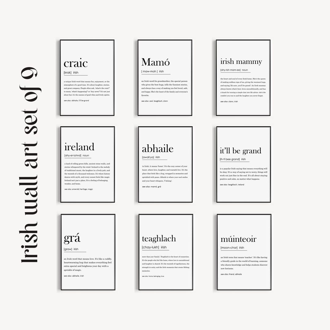 Irish Wall Art Set of 9, Abhaile Definition Print, Irish Home Decor ...