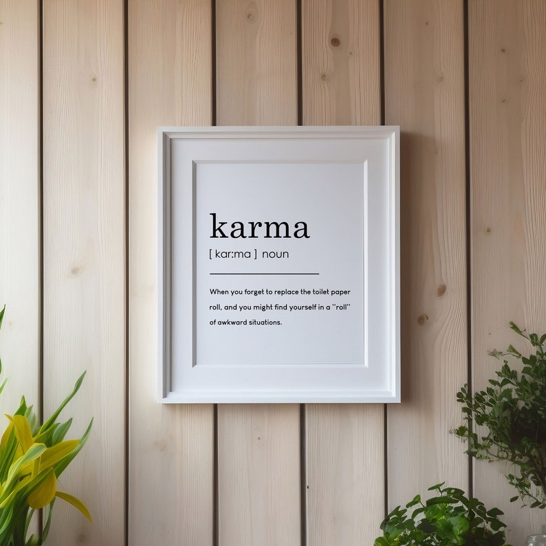 Karma Definition Wall Art, Funny Bathroom Print, Toilet Paper Sign ...