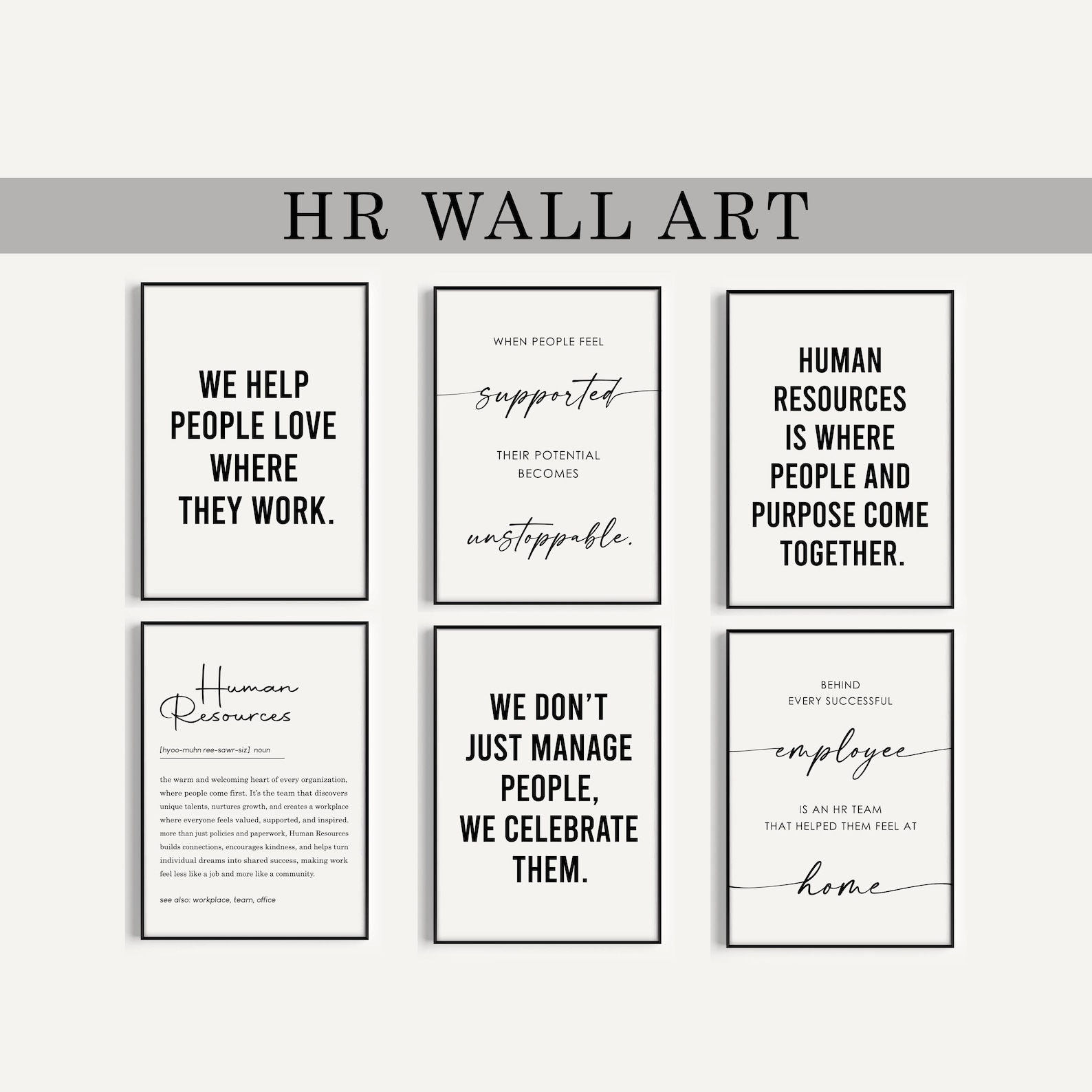 HR Office Decor Set of 6 Printable, Human Resources Wall Art, Wall ...