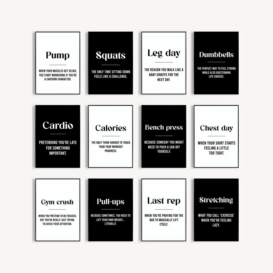 Funny Home Gym Decor, Printable Set of 12, Funny Gym Quotes, Gym Wall ...