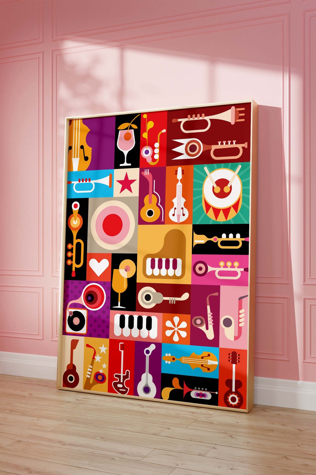 Music Wall Art, Record Player Poster, Retro Music Gift, Illustration ...