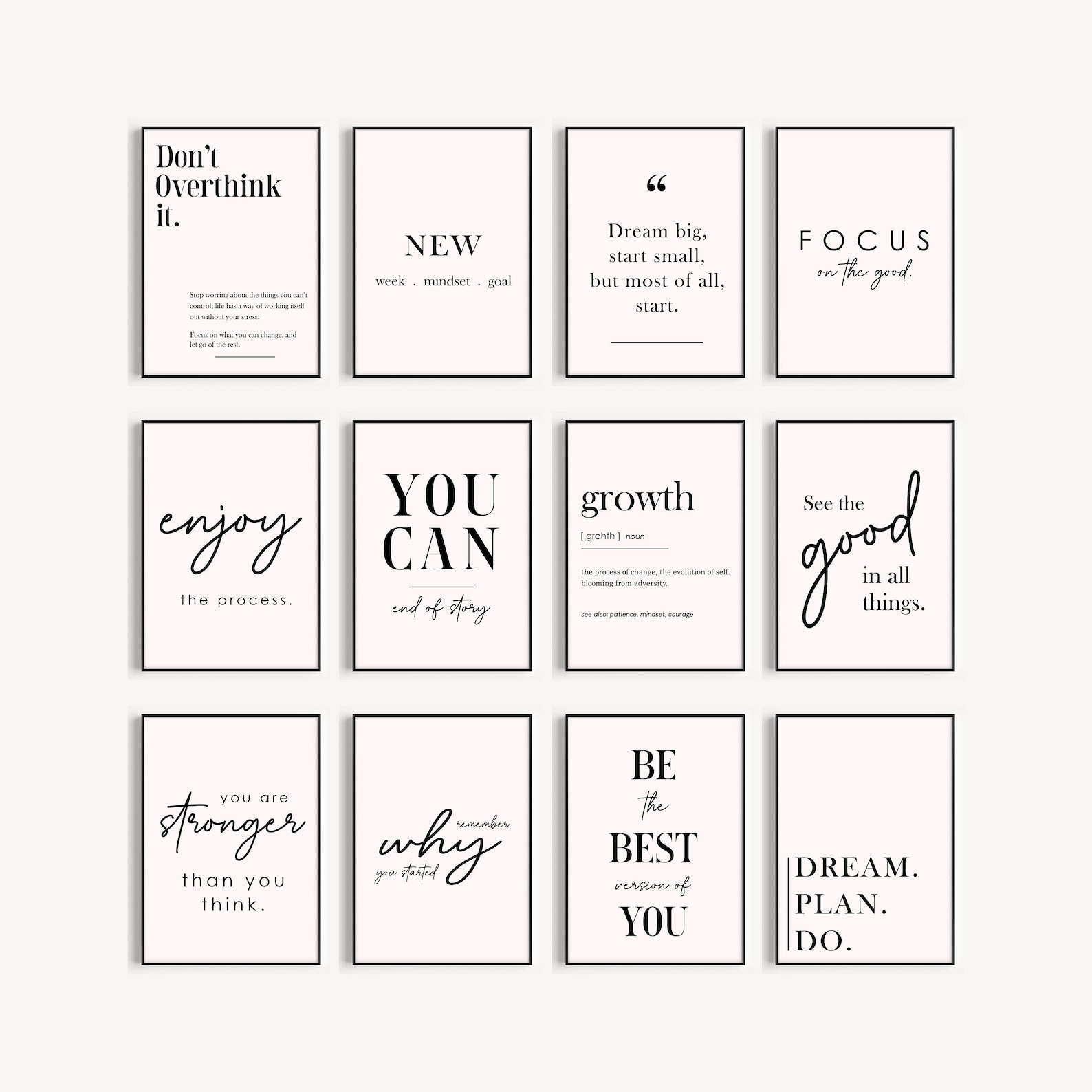 Wall Art Bundle Set of 12, Printable Wall Art, Inspirational Quote ...