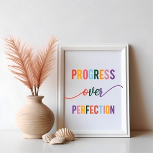 Progress Over Perfection, Playroom Decor, Motivational Wall Art, Boho ...