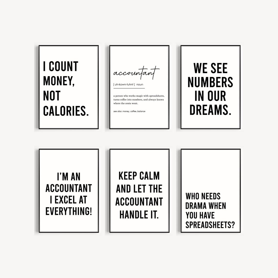 Accountant Office Decor Set of 6, Accountant Definition Wall Art, Funny ...