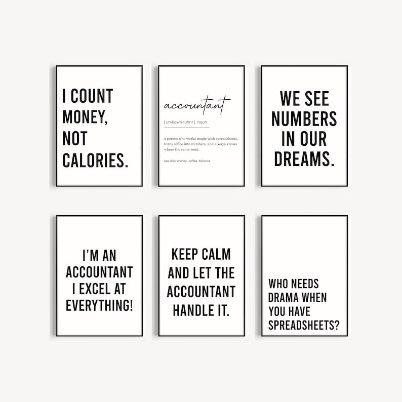 Accountant Office Decor Set of 6, Accountant Definition Wall Art, Funny ...