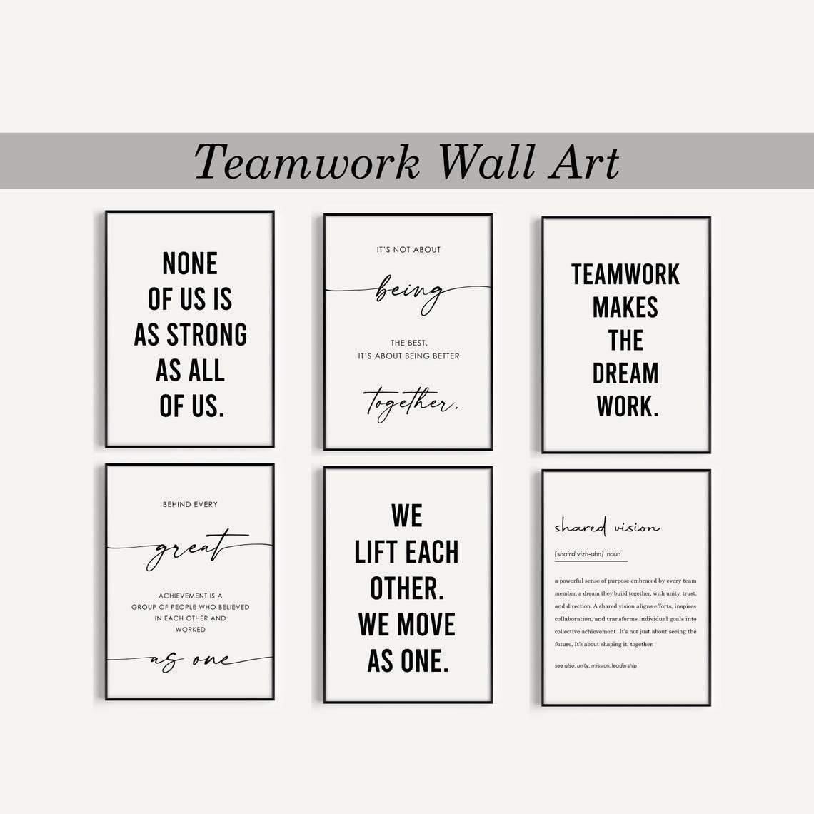 Teamwork Gallery Set of 6, Team Office Decor, Work Motivation Quotes ...