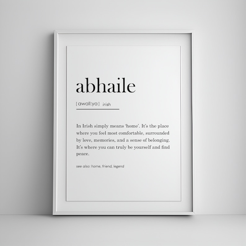 Abhaile Definition Print, Irish Home Decor, Gaelic Art, Gaeilge ...