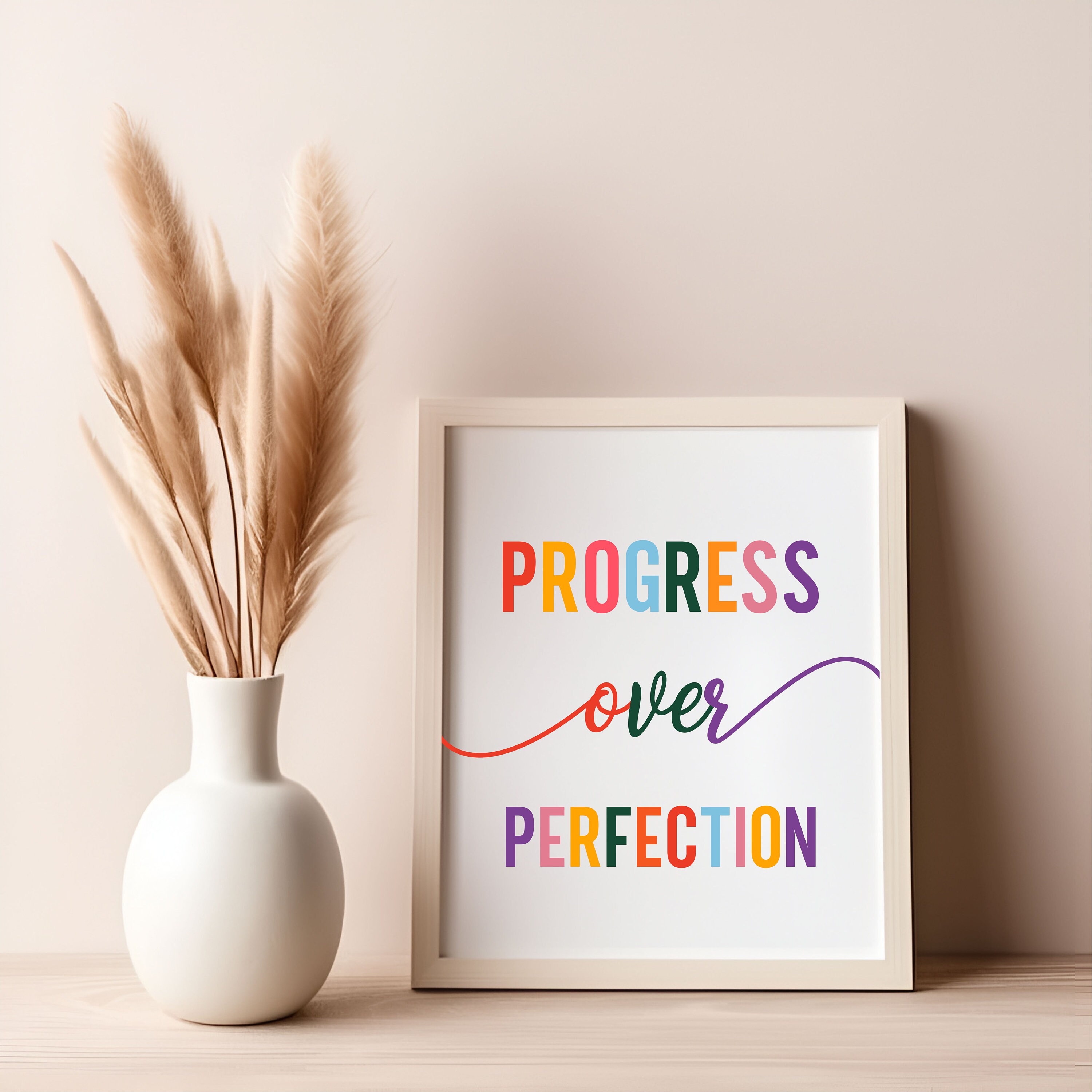 Progress Over Perfection, Playroom Decor, Motivational Wall Art, Boho ...