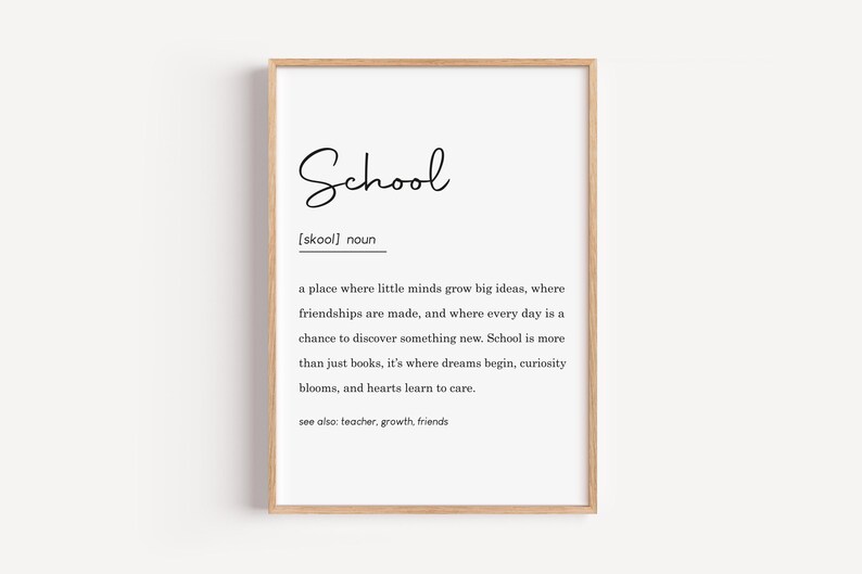 School Definition Print, Classroom Poster, Teacher Wall Art, School ...