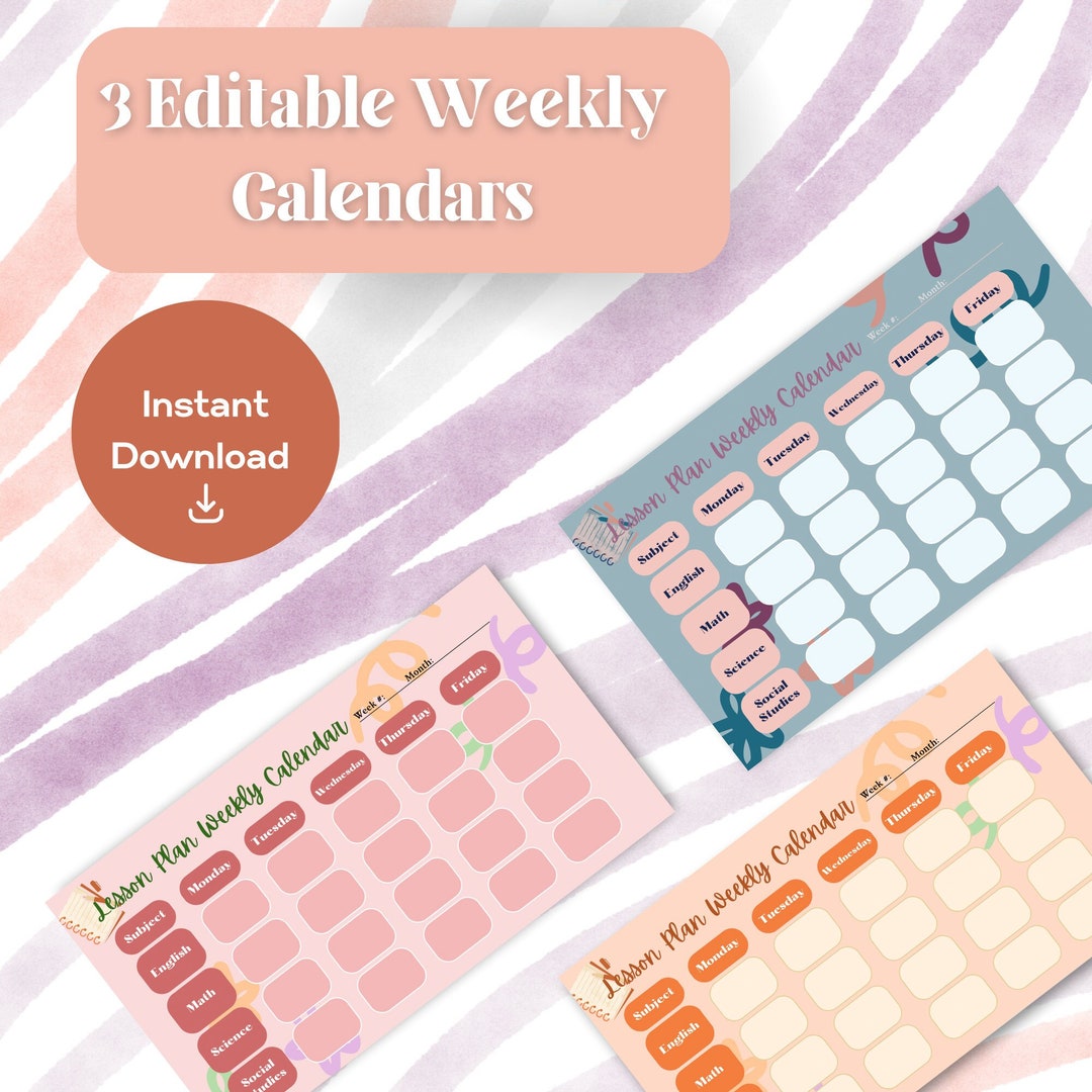 Colorful Weekly Planners, EDITABLE Weekly Planner Printable, Teacher ...