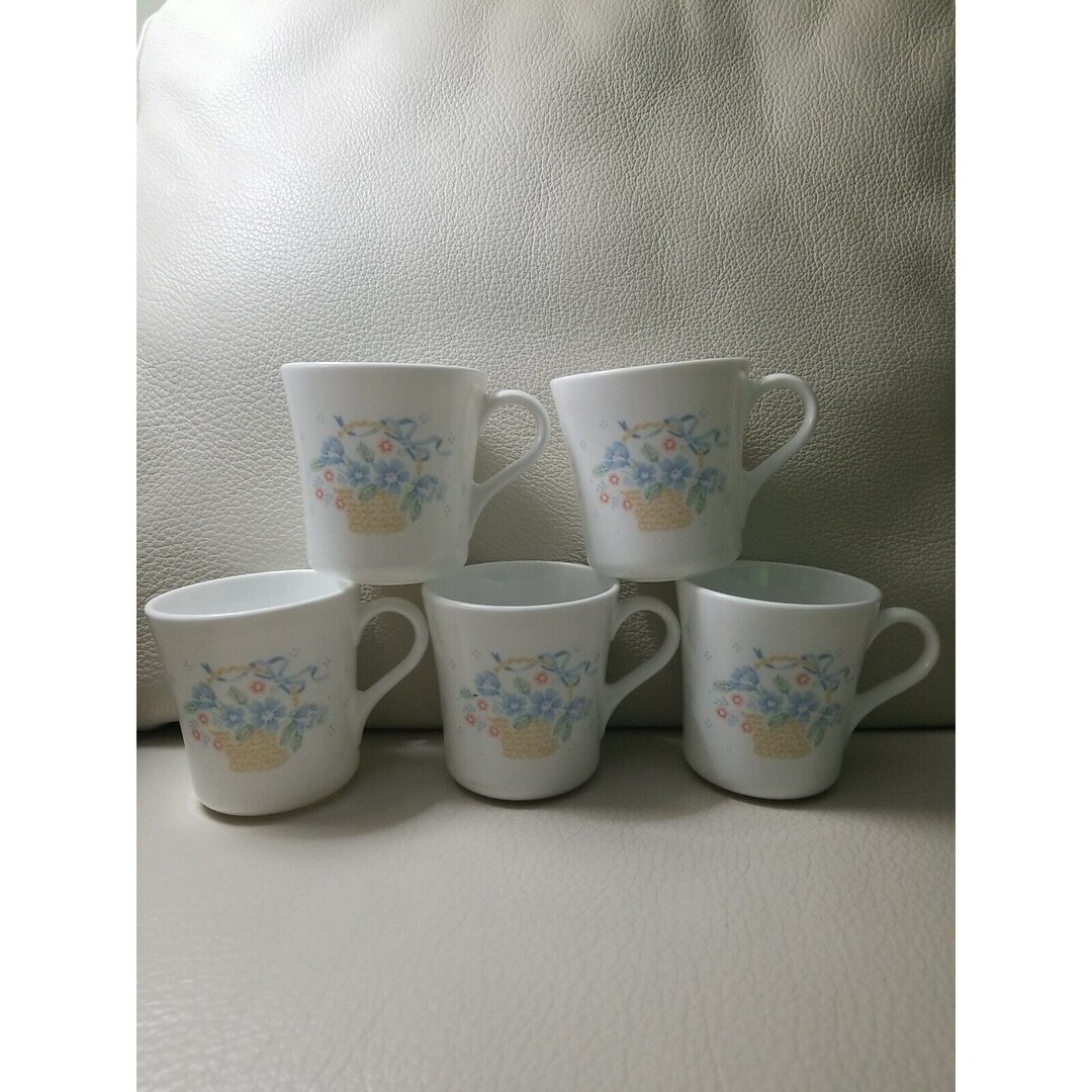 Vintage Corning Ware Cups Blue Flower Basket Mug 3.5" Set of 5 - Etsy