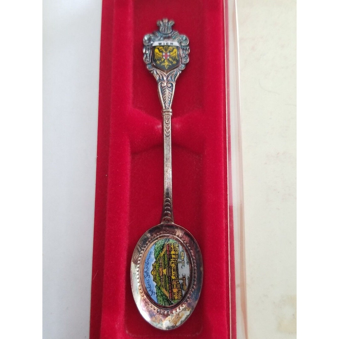 Vintage Souvenir Spoon Wien Schloss Enameled Silverplated Versilbert W ...