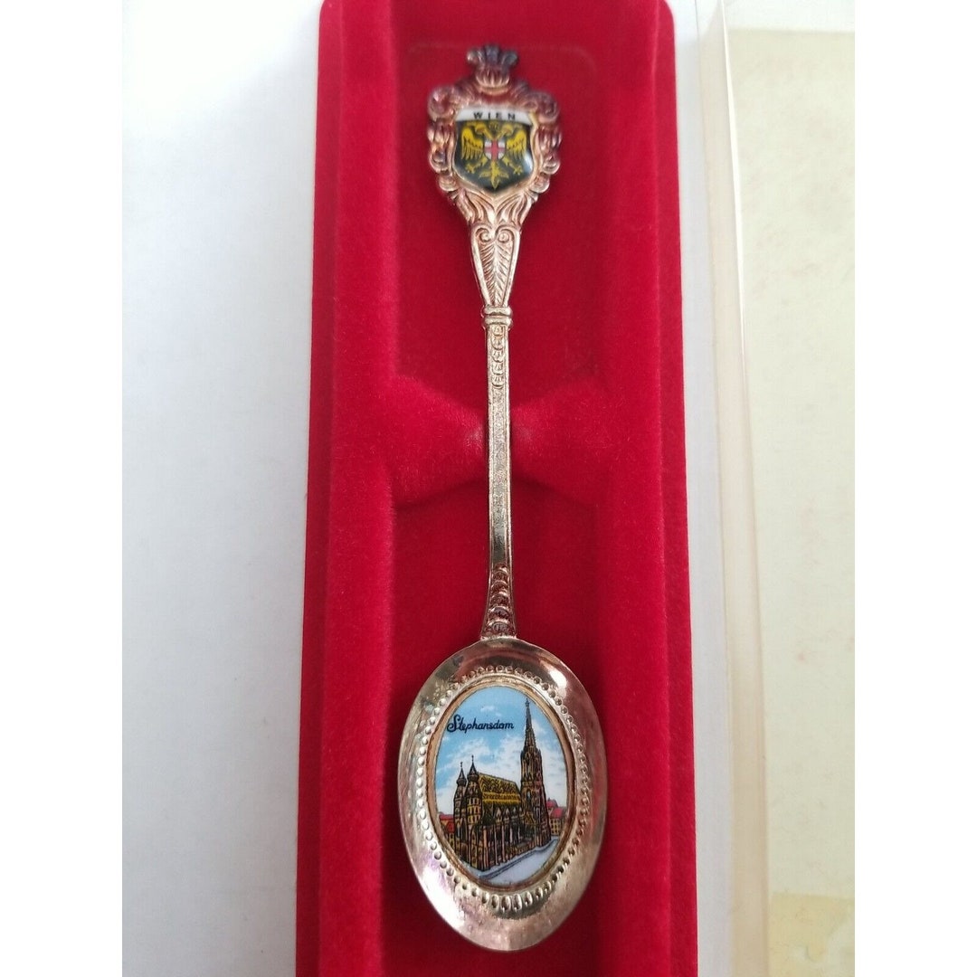 Vintage Souvenir Spoon Wien Stephansdam Enameled Silverplated ...