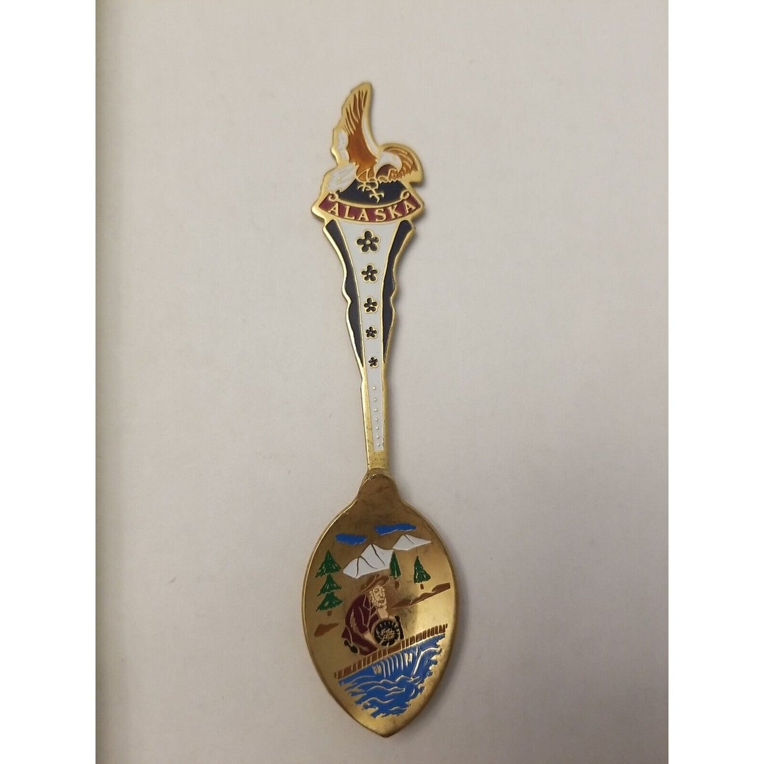 Vintage Souvenir Spoon Alaska Gold Colored With Eagle - Etsy