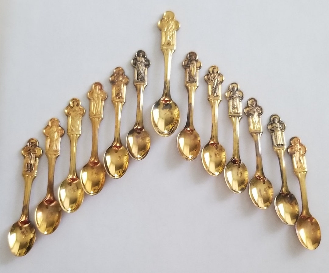 Jesus and 12 Apostles Sterling Spoons Franklin Mint Gold Plated, 66 ...