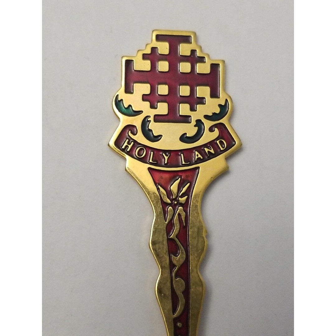 Vintage Souvenir Spoon Holy Land Gold Colored With Fish Enamel ...