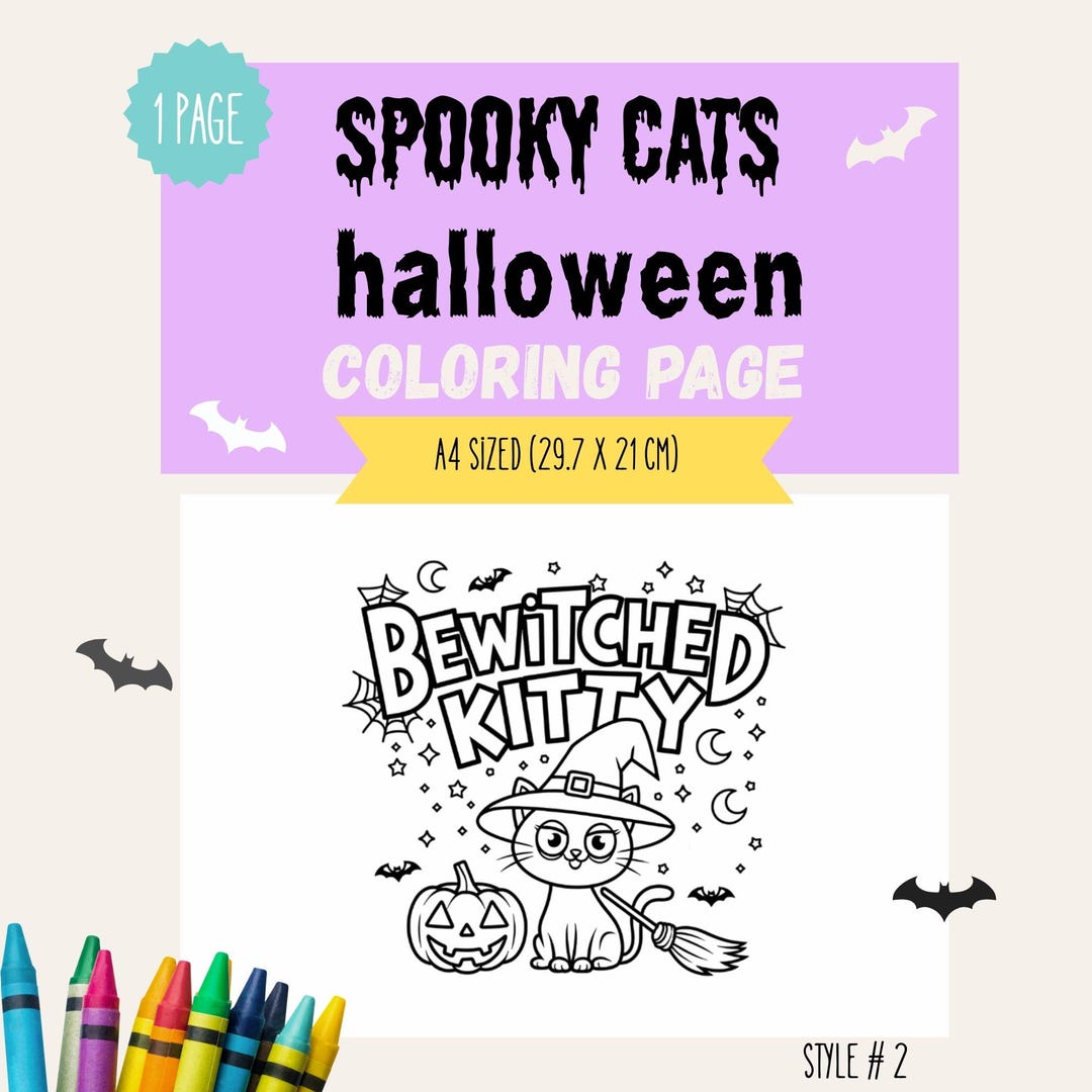 Spooky Cat Coloring Page #2 | Printable Halloween Cat PDF | Kids ...