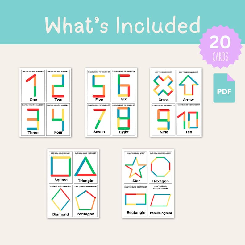 Popsicle Stick Shapes & Numbers Activity: Preschool Printable (PDF) - Etsy