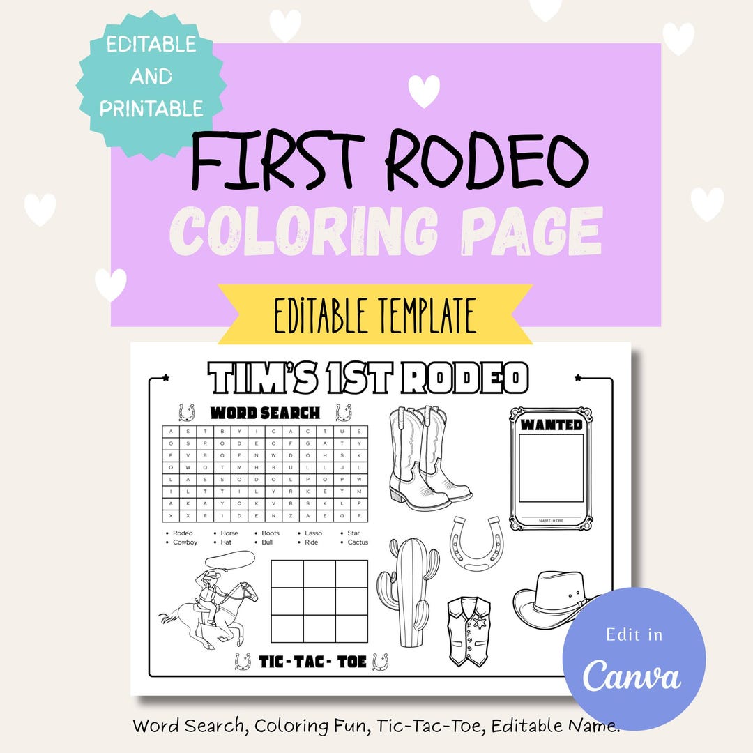 Editable 1st Rodeo Coloring Page: Western Birthday Party Activity ...