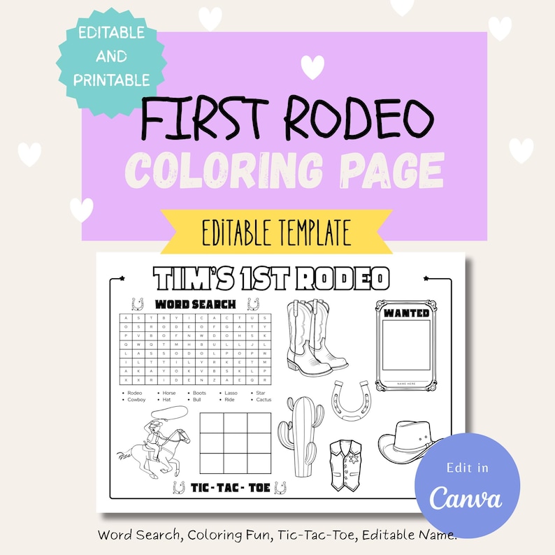 Editable 1st Rodeo Coloring Page: Western Birthday Party Activity ...