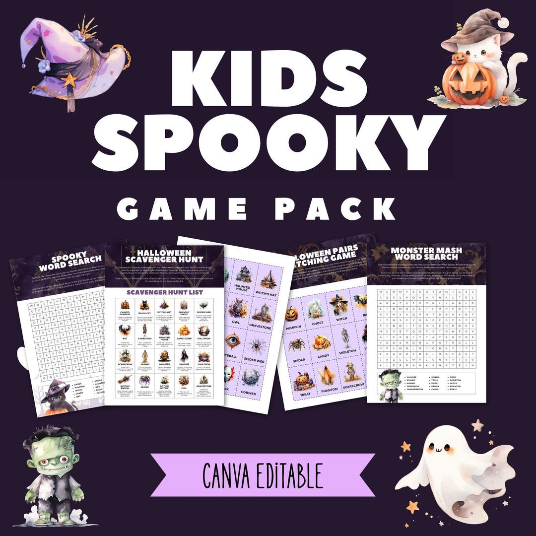 Kids Spooky Game Pack - Halloween Activity , Canva Editable Digital ...