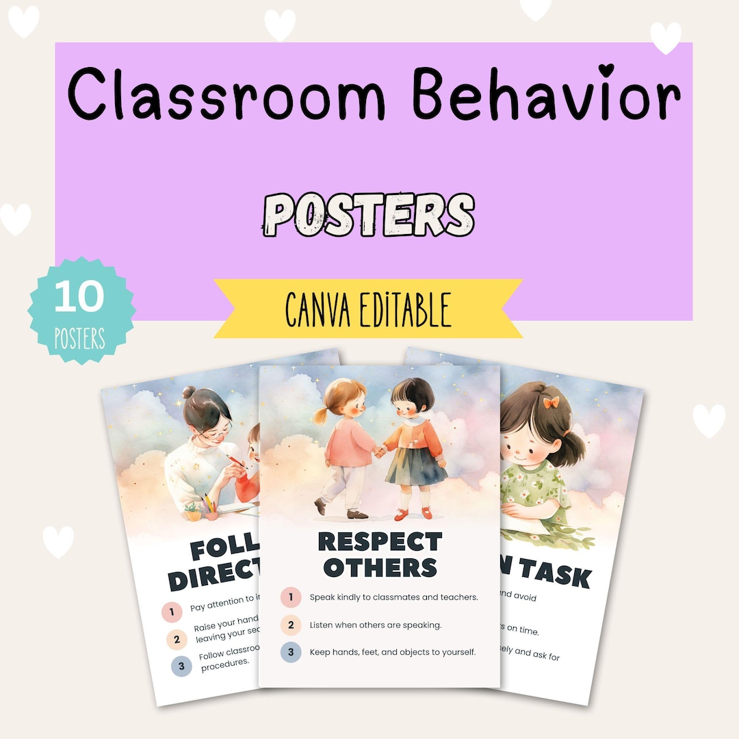 Watercolor Classroom Behavior Posters | Canva Editable (digital ...