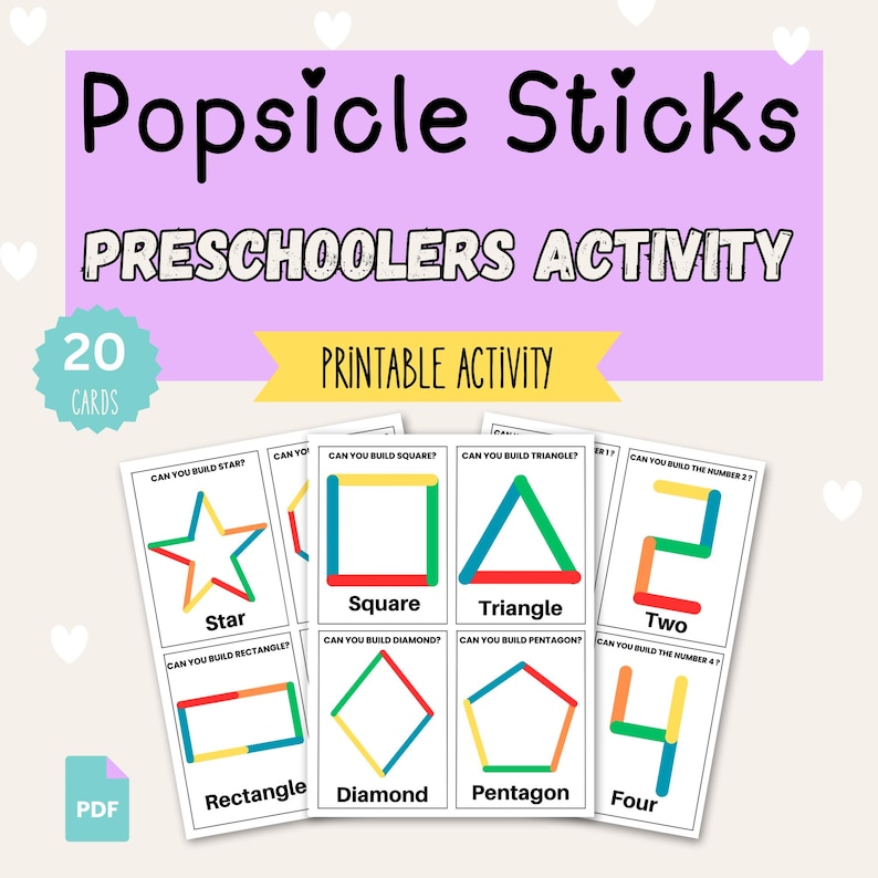 Popsicle Stick Shapes & Numbers Activity: Preschool Printable (PDF) - Etsy