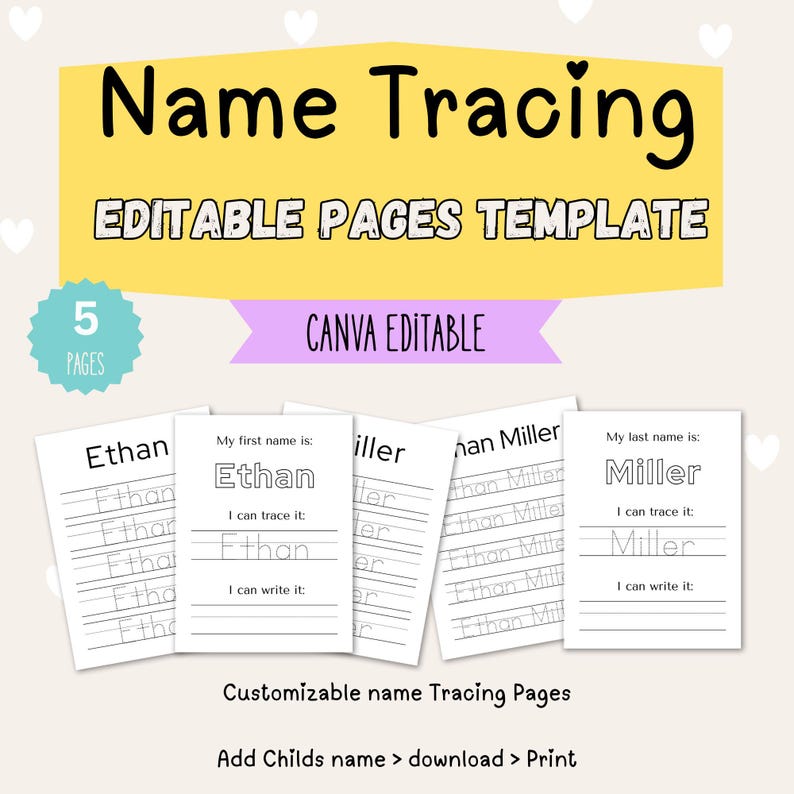Personalized Name Tracing Worksheet: Canva Editable Template (digital ...