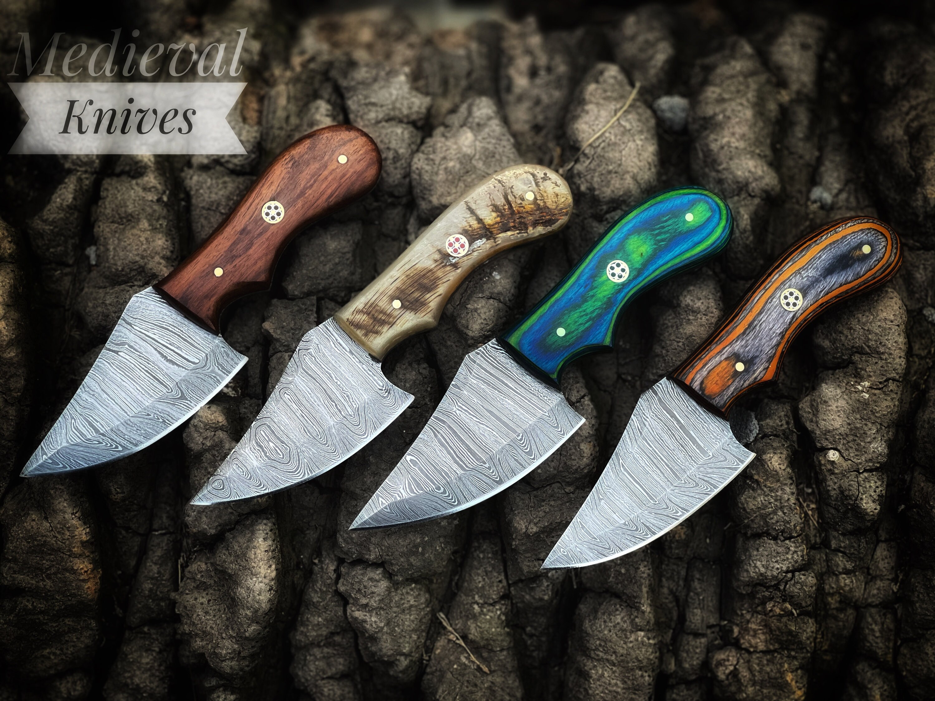 Damascus Steel Fixed Blade 7 Handmade Skinning Knife With Cow Hide ...