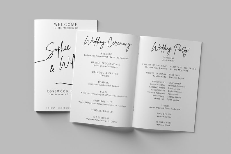 Wedding Program Booklet Template, Elegant Wedding Ceremony Program ...