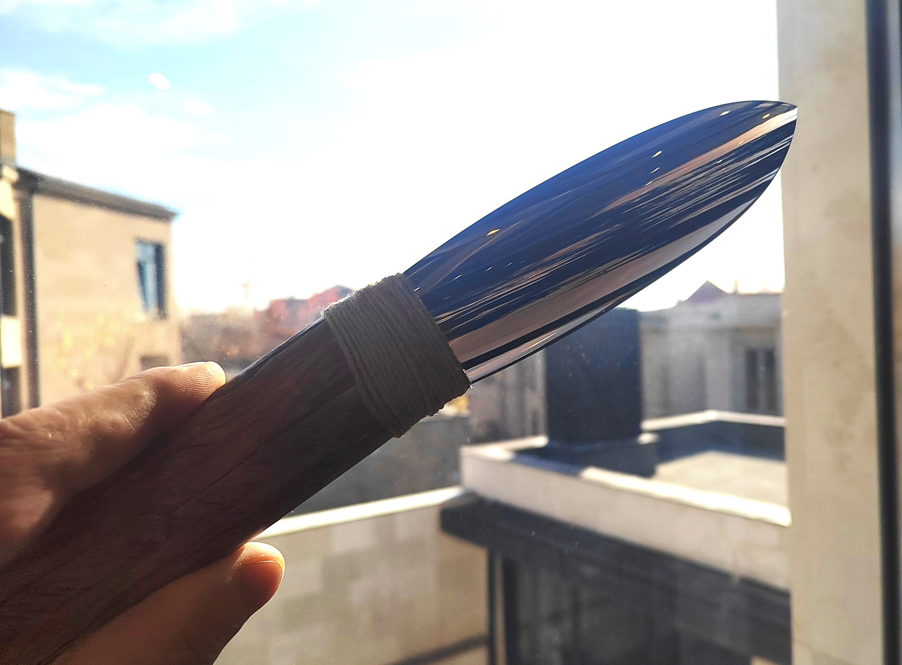 HUGE THICK 11 Inch Obsidian Knife Handmade Wooden Handle Flint Knapping ...