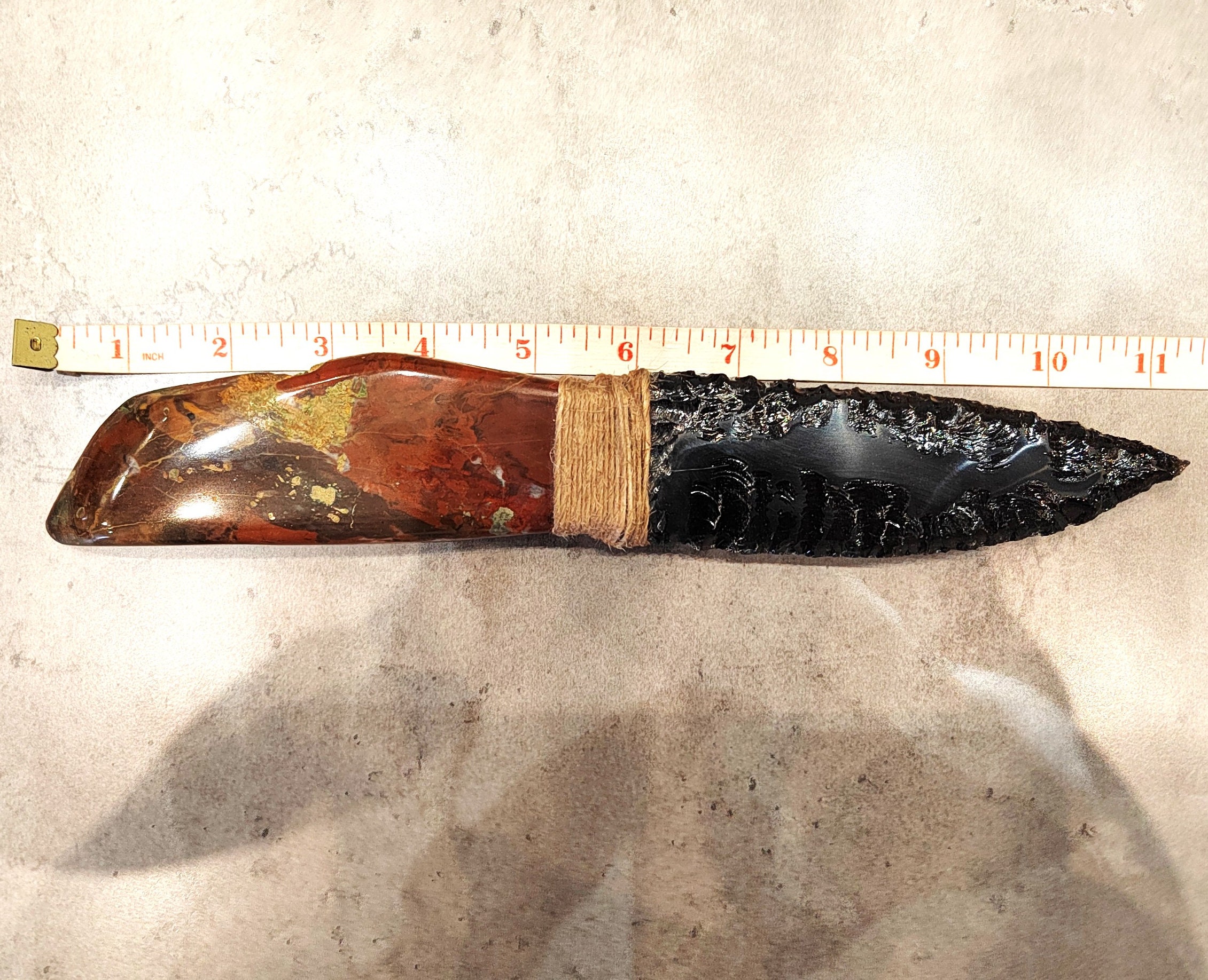 HUGE 11 Inch Obsidian Knife Handmade Stone Agate Handle Flint Knapping ...