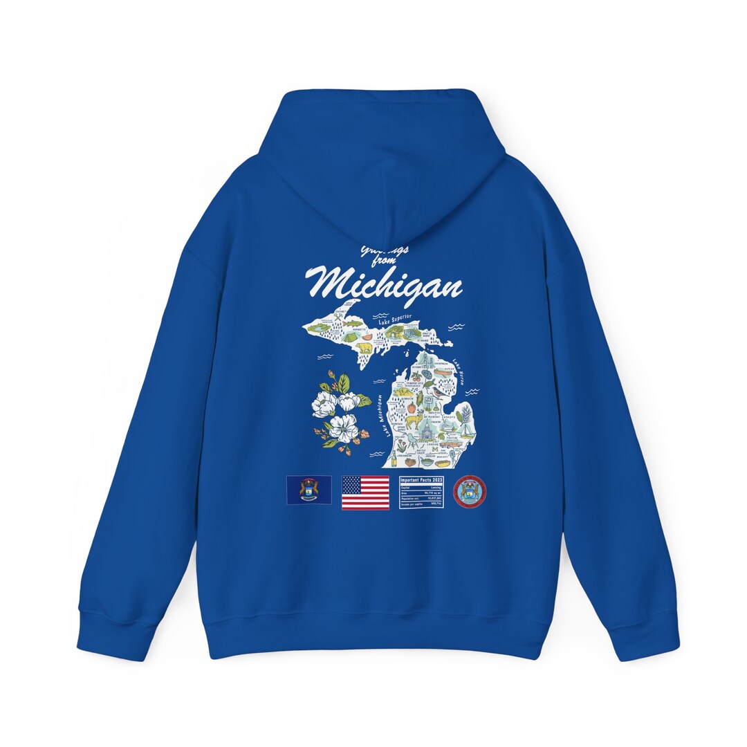 Michigan State Map - Unisex Hooded Sweatshirt, Art Print, Sweatshirt ...