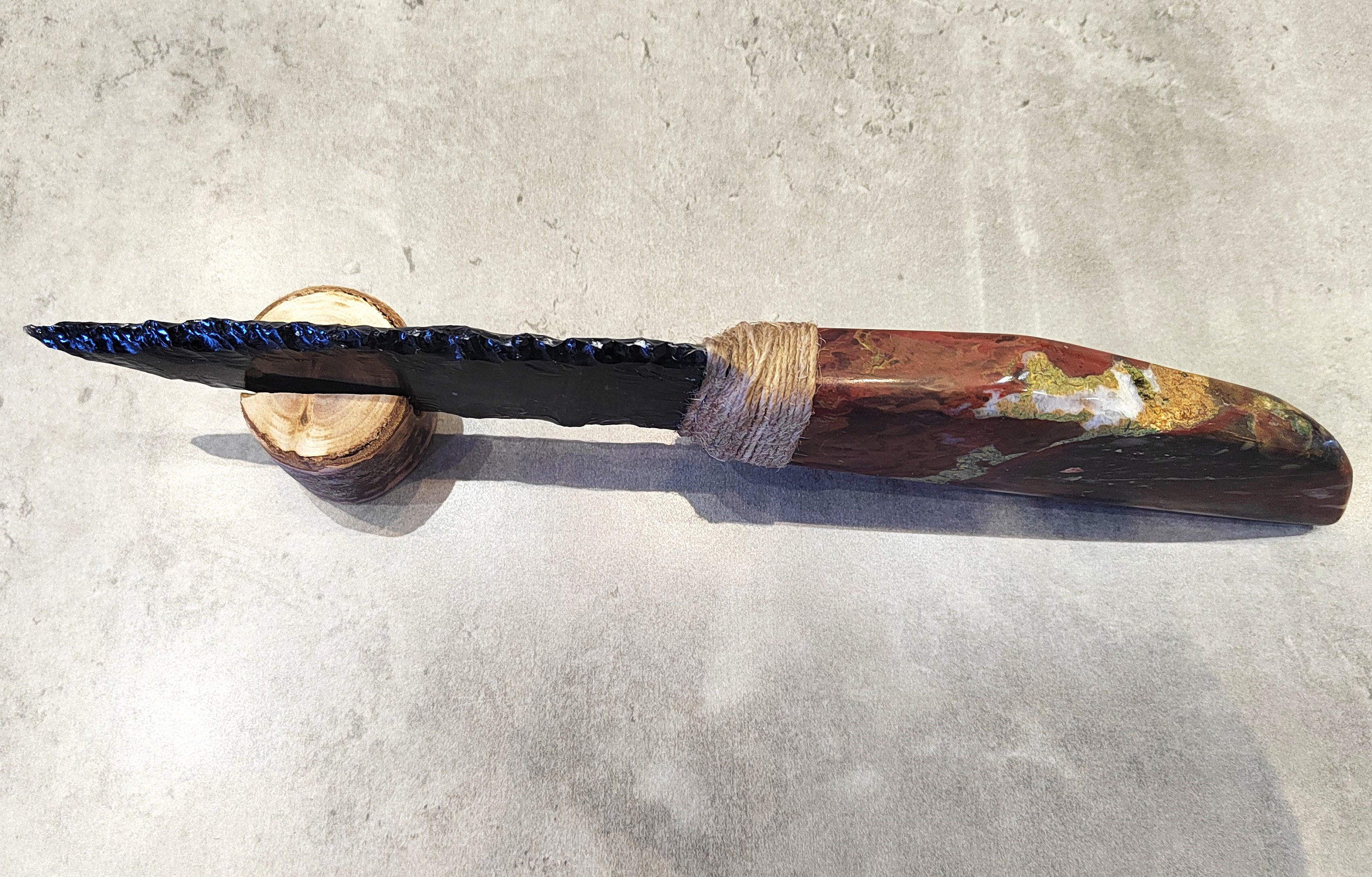 HUGE 11 Inch Obsidian Knife Handmade Stone Agate Handle Flint Knapping ...