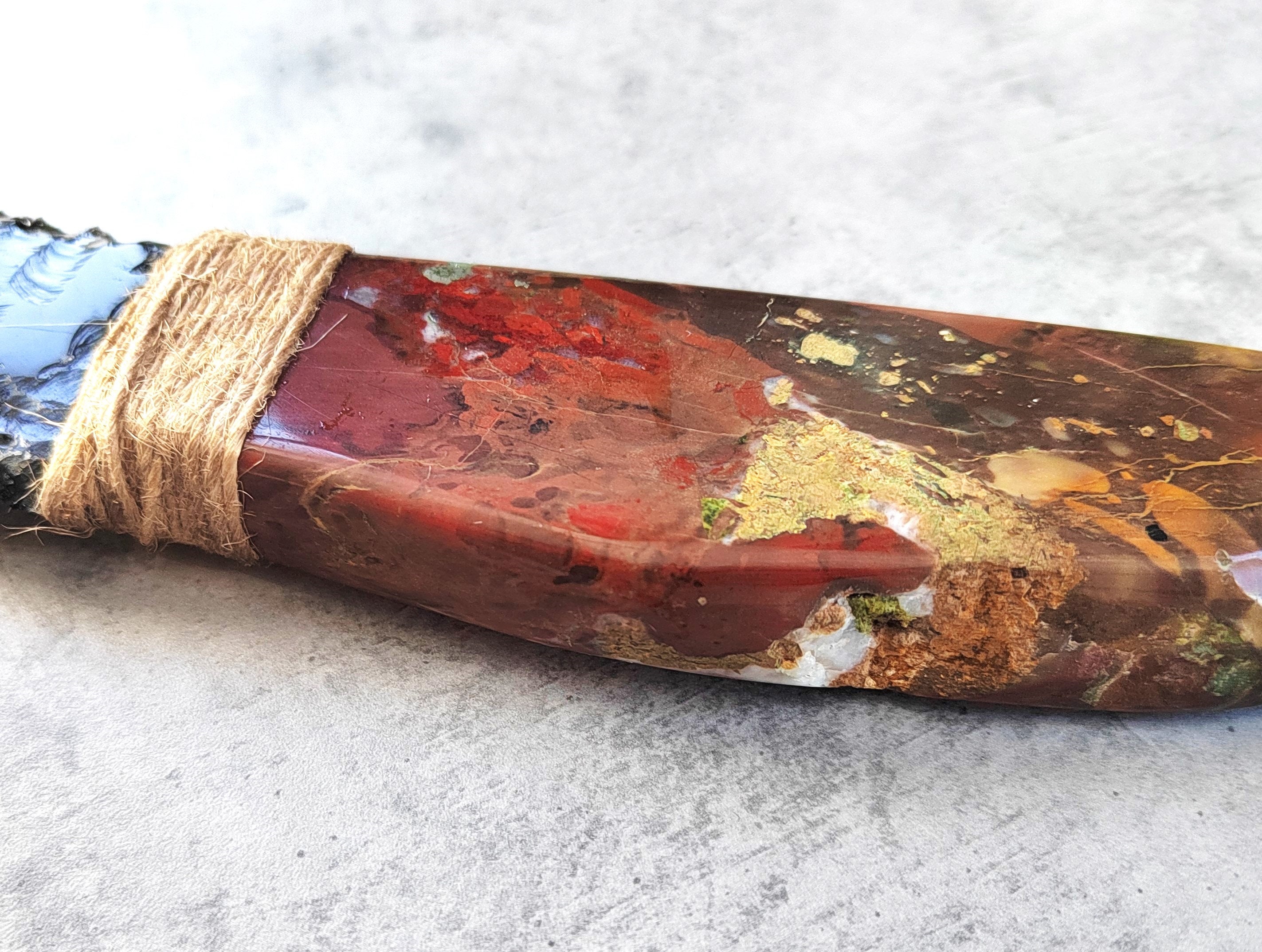 HUGE 11 Inch Obsidian Knife Handmade Stone Agate Handle Flint Knapping Dagger Sword One of a ...