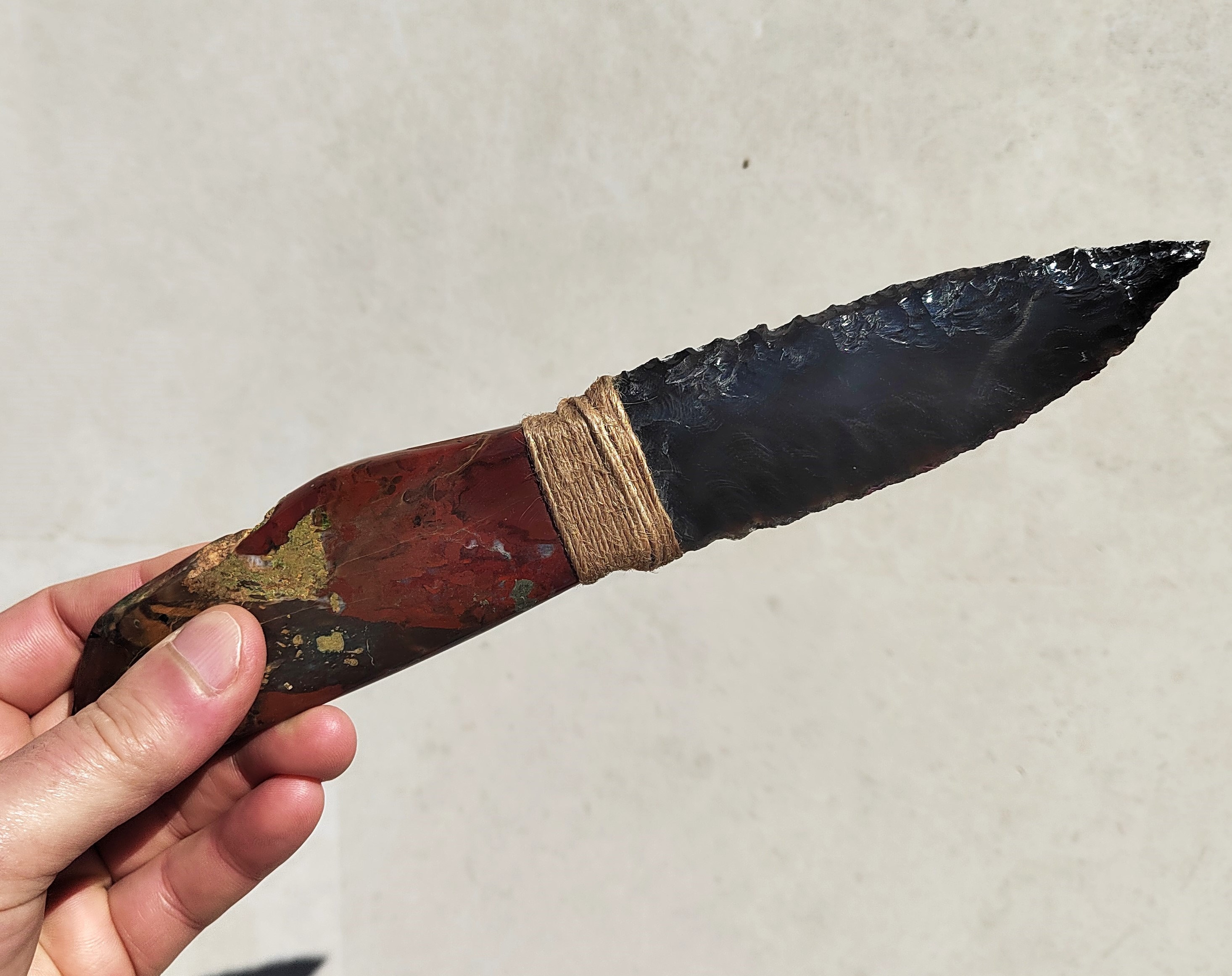 HUGE 11 Inch Obsidian Knife Handmade Stone Agate Handle Flint Knapping ...