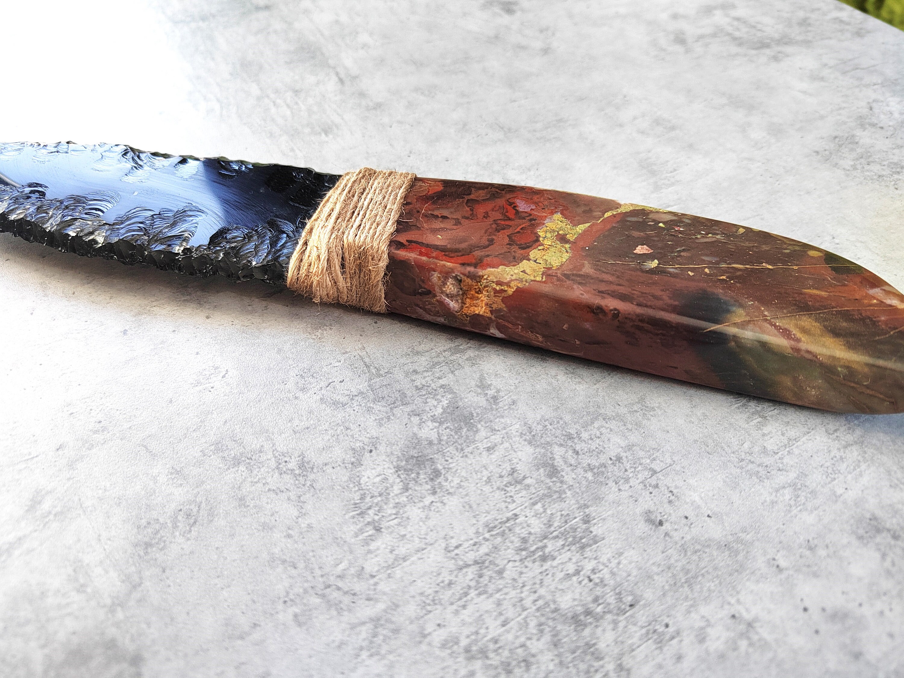 HUGE 11 Inch Obsidian Knife Handmade Stone Agate Handle Flint Knapping ...