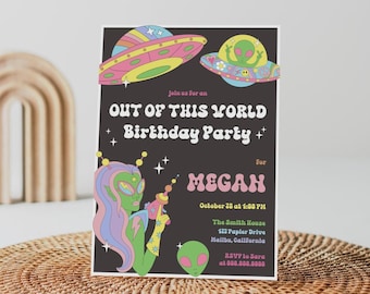 Kids Alien Invitation Canva Template - Etsy