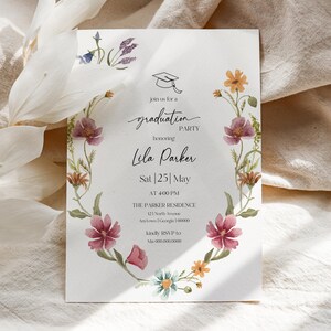 Wildflower Graduation Invitation Template | Oval Photo Grad Invite ...