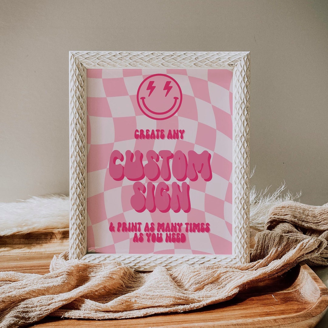 Editable SMILEY Retro Sign Template | Retro Hot Pink Smile Face Custom ...