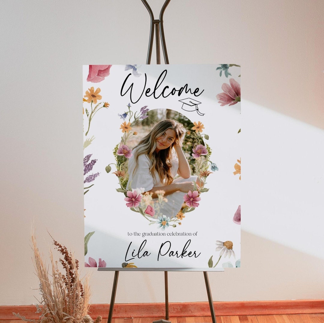 Wildflower Photo Graduation Welcome Sign Template | Grad Party Welcome ...